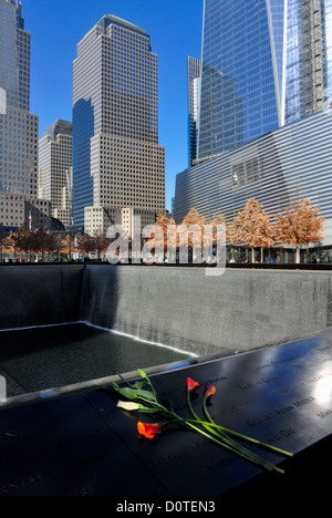 South reflecting pool and surrounding buildings, 9/11 Memorial, New ...