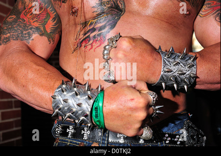 Rally, biker, man, black hills, tattoo, vertical, freak, muscle, rings ...