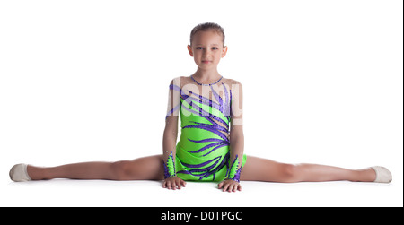Young kid gymnast doing split with skipping rope isolated Stock Photo ...