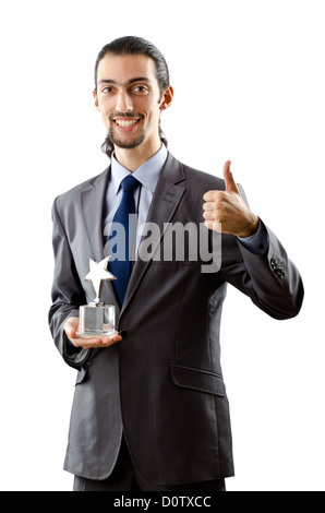 Businessman receiving star award on white Stock Photo - Alamy
