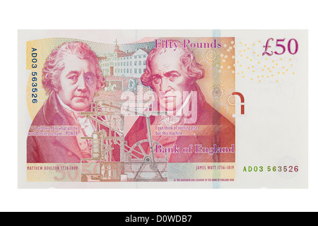 English fifty pound note on a white background Stock Photo - Alamy
