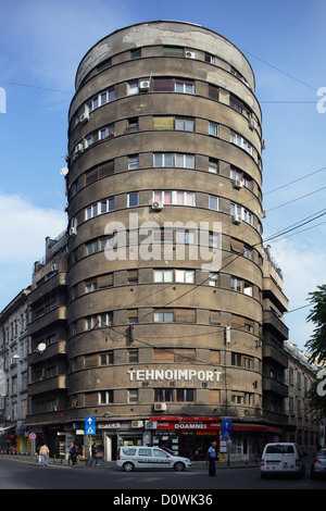 Bucharest, Romania, cylindrical building with the inscription ...