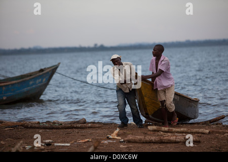 Lake Victoria fishing village scene - Bussi Island, Uganda, East Africa ...