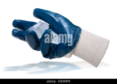 Blue glove hold blocks of ice isolate on white Stock Photo - Alamy