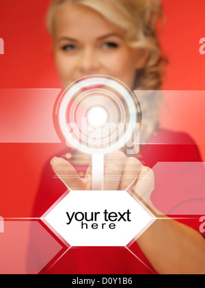 girl in red dress virtual glasses vr Stock Photo - Alamy