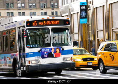 MTA M5 public transportation bus, six avenue Central Park South ...