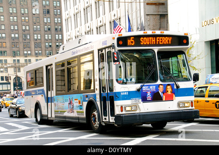 MTA M5 public transportation bus, six avenue Central Park South ...
