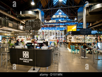Inside the "Mathallen" food court and market in Oslo, Norway Stock ...