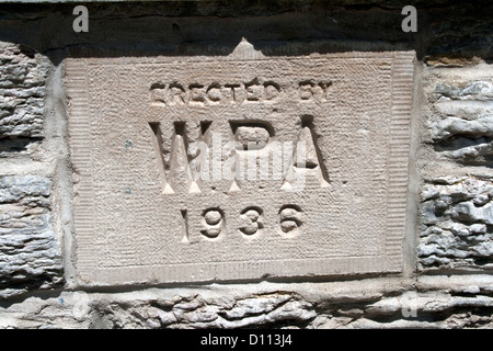 WPA Works Project Administration 1936 sign on brick wall outside of ...