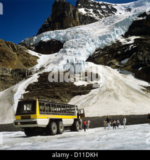 Snow Coach tour bus at the Athabasca Glacier. The Athabasca is the most ...