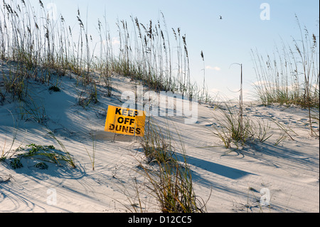 Warning signs to keep off sand dunes at beach in St Joseph Peninsula ...