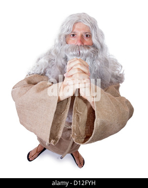 Hand of poor man praying to God, asking for wealth, Jesus standing in ...