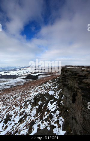 Winter snow on Stanage Edge, Peak District National Park, Derbyshire ...