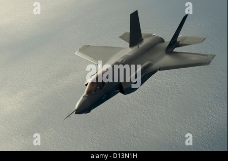 Aerial view down at a F-35 Lightning II flying over the Great Salt Lake ...