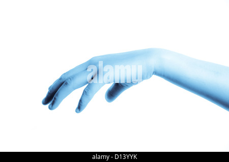 female hand drop or grab round object, isolated on white background ...