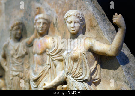 The relief of the Gods (420/410 B.C.). It depicts Zeus seated, Leto ...