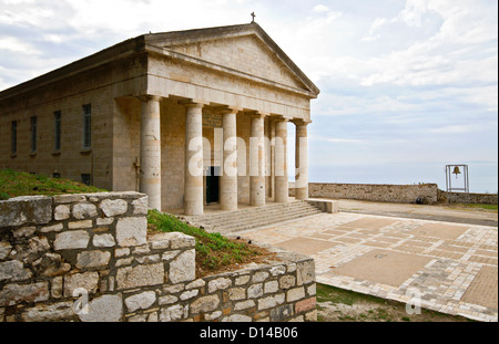 Ancient alike greek temple at Corfu island in Greece. Old Greek Bastion ...