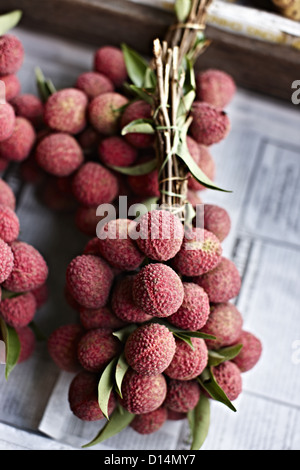 Fresh lychee fruit for sale at the fresh market. Lychee also variously ...