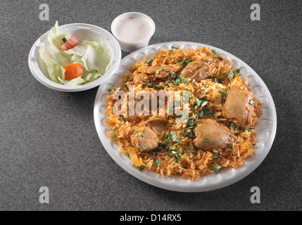 Indian dish Biryani chicken with basmati rice isolated on white ...