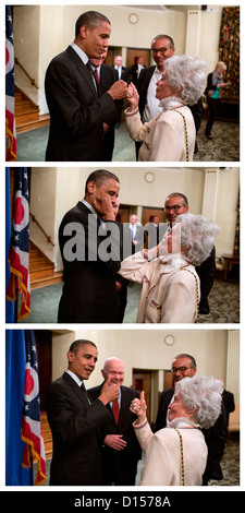 Former President Barack Obama greeting performing artist John Legend ...