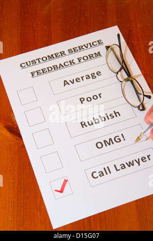 Funny Customer Service Feedback Form with options for rating service ...