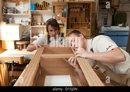 Duesseldorf, Germany, journeyman and apprentice in a carpenter's ...