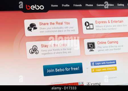 Screenshot of the bebo homepage Stock Photo - Alamy