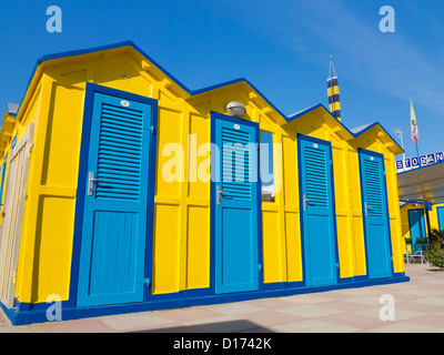 Row of colorful beach cabins on a cloudy day, Sunday 23 July 2017, De ...