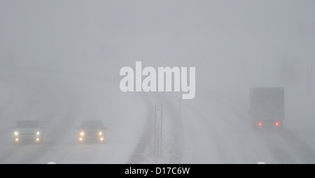 Cars drive along the A17 Autobahn near Liebenau, Germany, 09 December ...