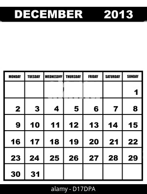 December of 2013 calendar Stock Photo - Alamy