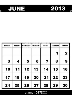 2013 year calendar. June. Isolated 3D image Stock Photo - Alamy