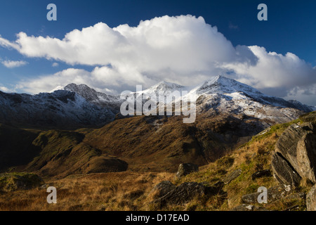 The peaks of Snowdon and Crib Goch dusted with snow Stock Photo - Alamy