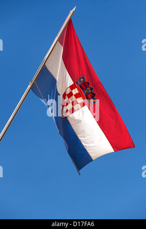 Red white blue flag of Croatia with Croatian coat of arms Day of State ...