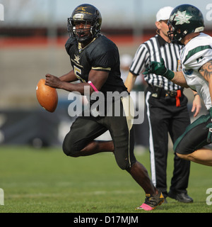 American football, QB Craig Maynard, No. 5 Rangers, runs with the ball ...