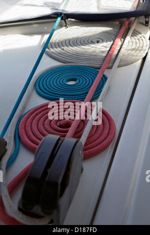 Italy, Sicily Channel, sailboat, nautical ropes Stock Photo - Alamy