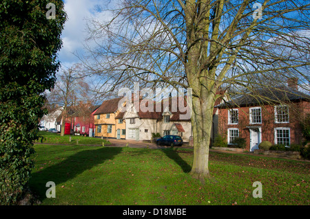 Village green with painted cottages Hartest Suffolk Stock Photo - Alamy