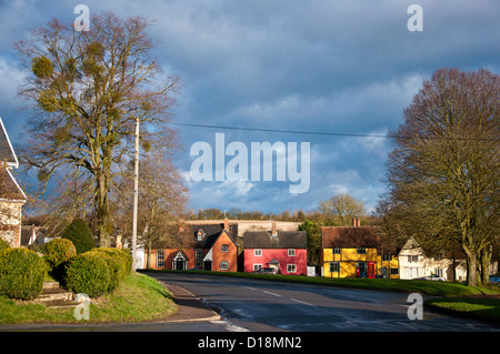 Village green with painted cottages Hartest Suffolk Stock Photo - Alamy