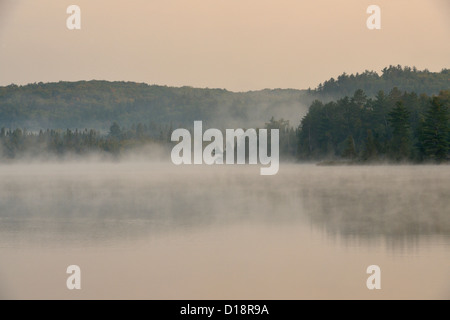 Morning mists at dawn on Ruth Lake, Three Lakes, Michigan, USA Stock ...