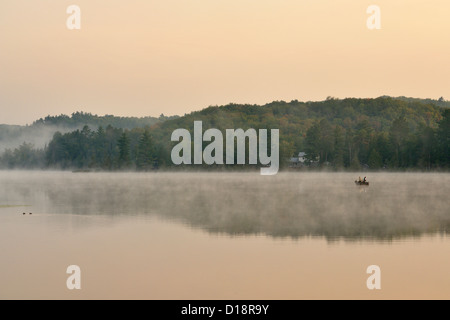 Morning mists at dawn on Ruth Lake, Three Lakes, Michigan, USA Stock ...