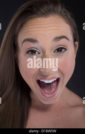 Happy / ecstatic woman with huge smile Stock Photo - Alamy