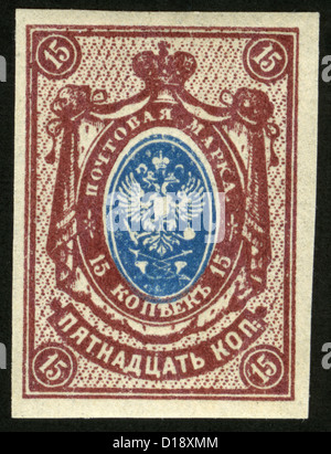 Russian 3 kopecks postage stamp with a double-headed eagle. Old Russian ...