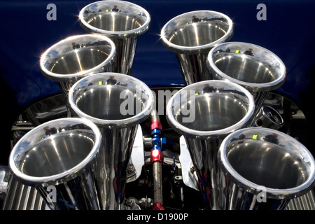 The air intake trumpets of a V8 racing engine Stock Photo - Alamy