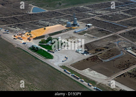 aerial photograph corn deliveries at cattle feedlot Nebraska Stock ...