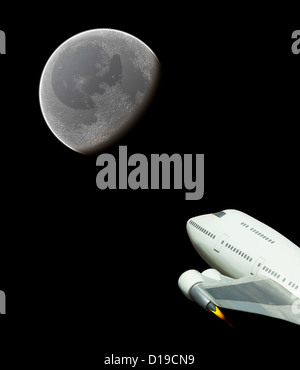 Rocket jumbo jet in space flight to the moon Stock Photo - Alamy