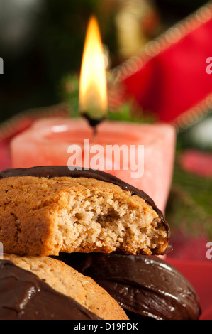 Christmas gingerbread in the plate with spices and decorations on white ...