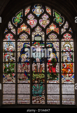 BRUSSELS - JUNE 22: Crucifixion from windowpane in gothic church Notre ...