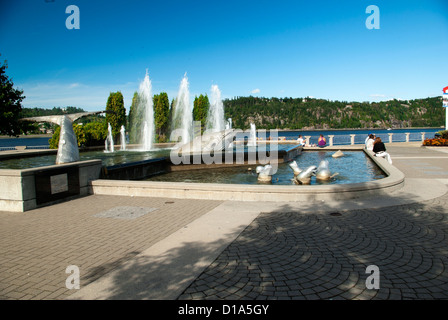 Whale and propoise statues in waterfront park, Chicoutimi on Sagenay ...