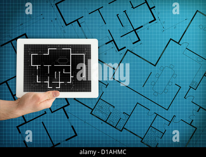 Tablet displaying blueprint Stock Photo - Alamy
