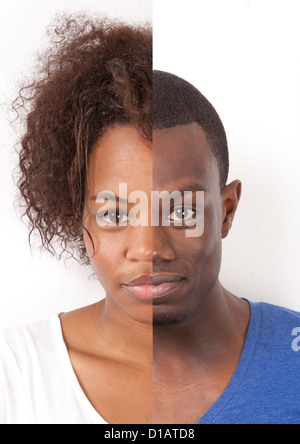portrait of the young man face made of digital pixels, technology ...