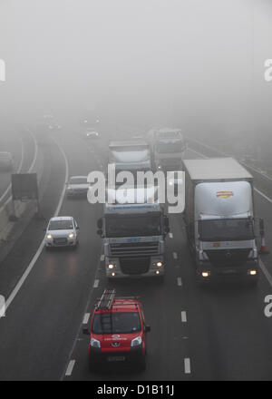 Foggy conditions on the M62 near Saddleworth Moor. The murky weather ...